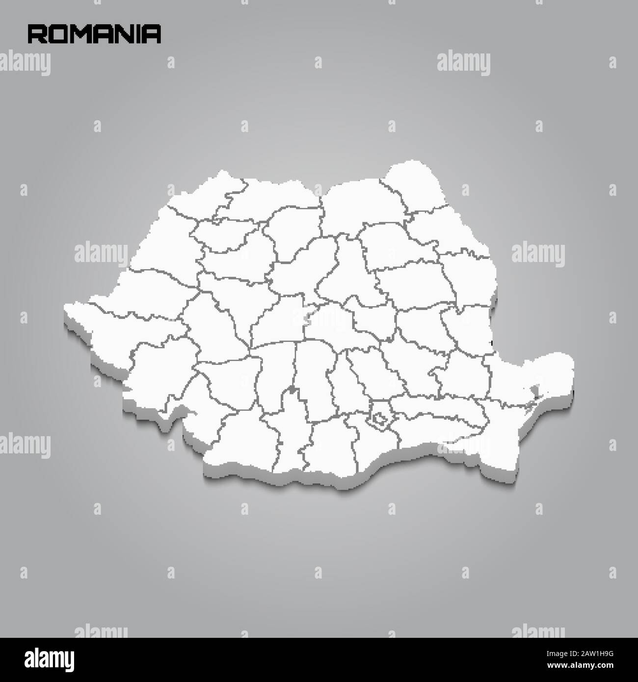 Romania 3d map with borders of regions. Vector illustration Stock ...