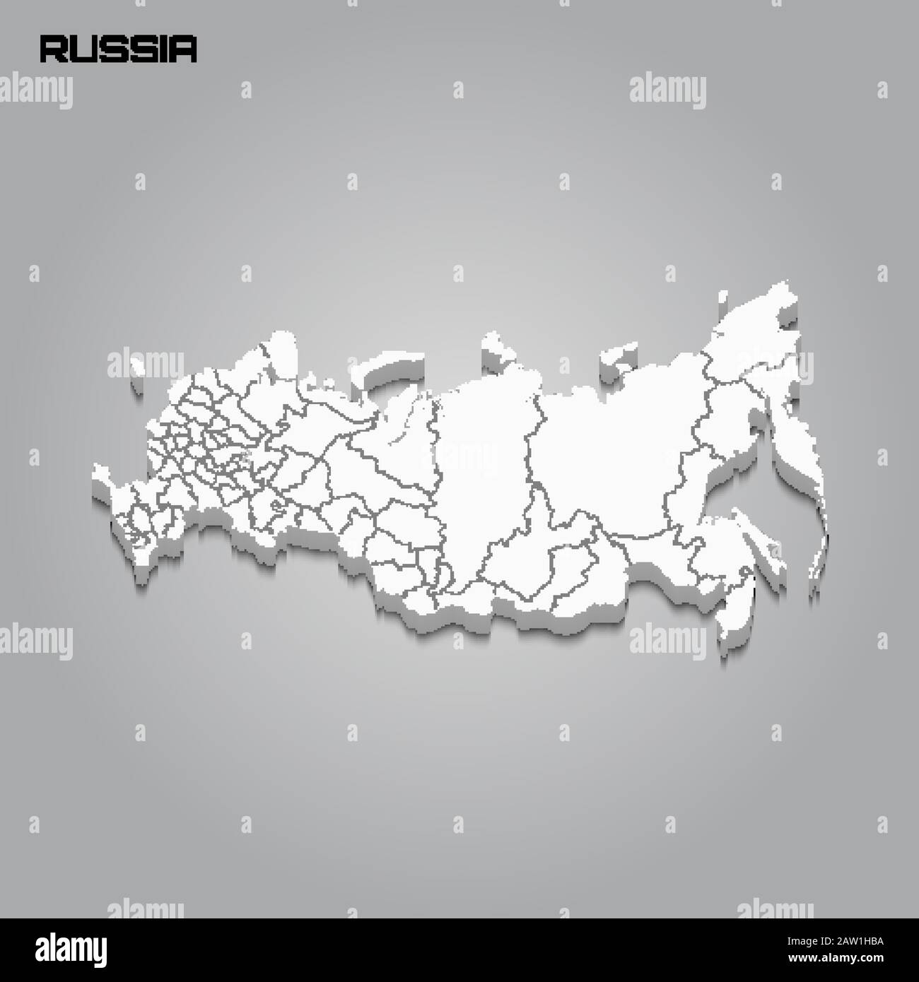 Russia 3d map with borders of regions. Vector illustration Stock Vector ...