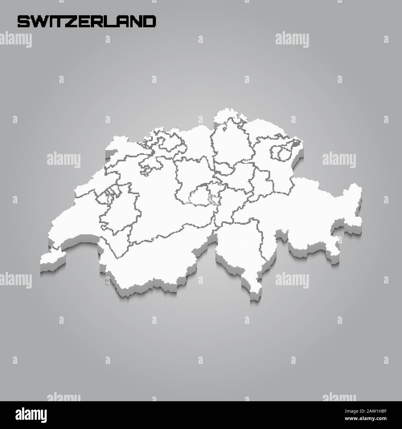 Switzerland 3d map with borders of regions. Vector illustration Stock ...