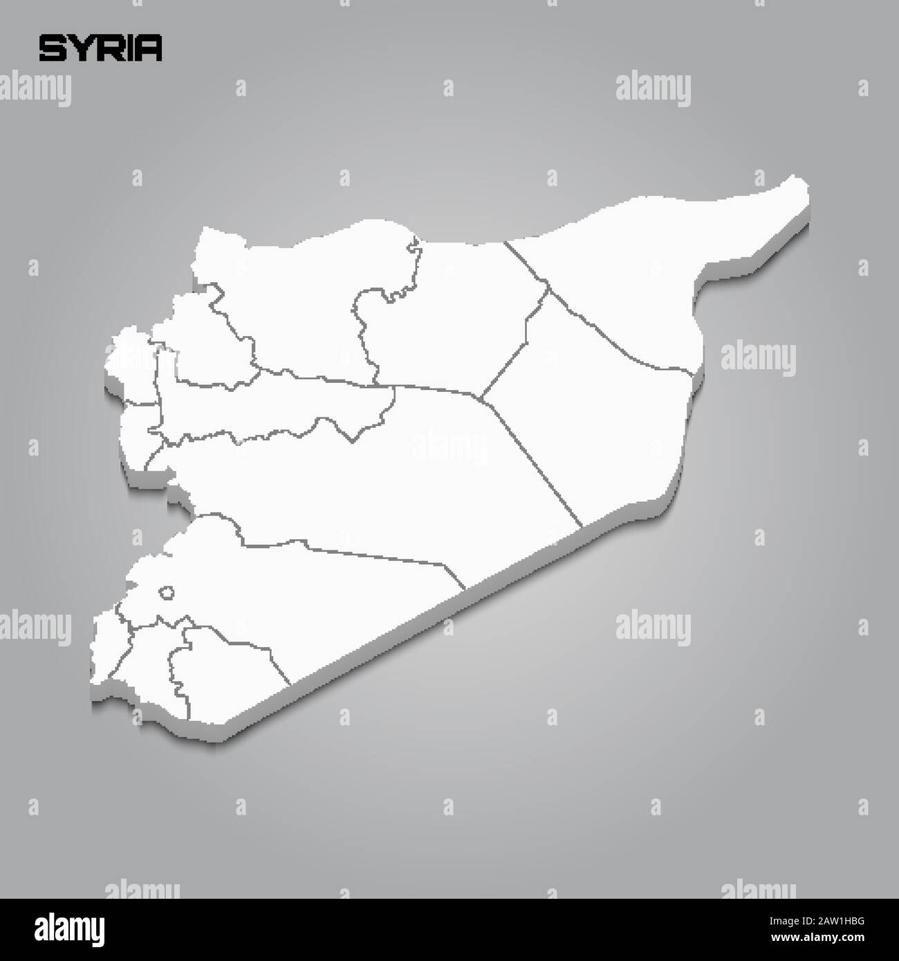 Syria 3d map with borders of regions. Vector illustration Stock Vector ...