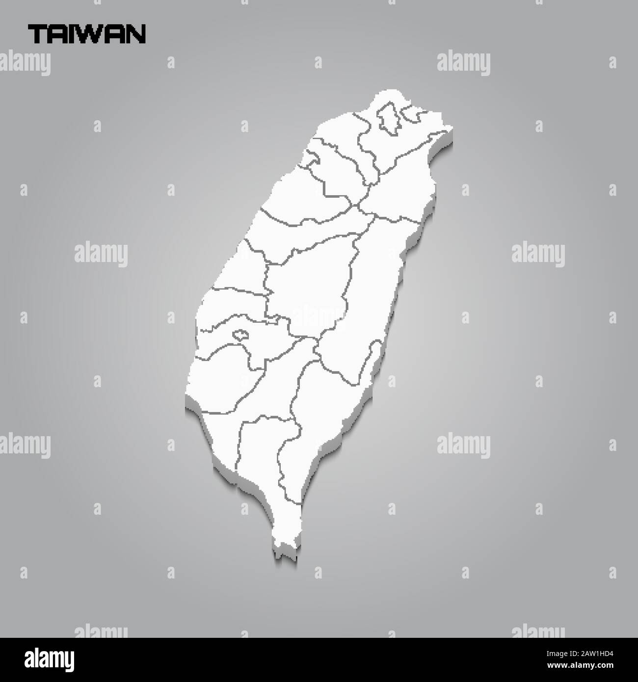 Taiwan 3d map with borders of regions. Vector illustration Stock Vector ...