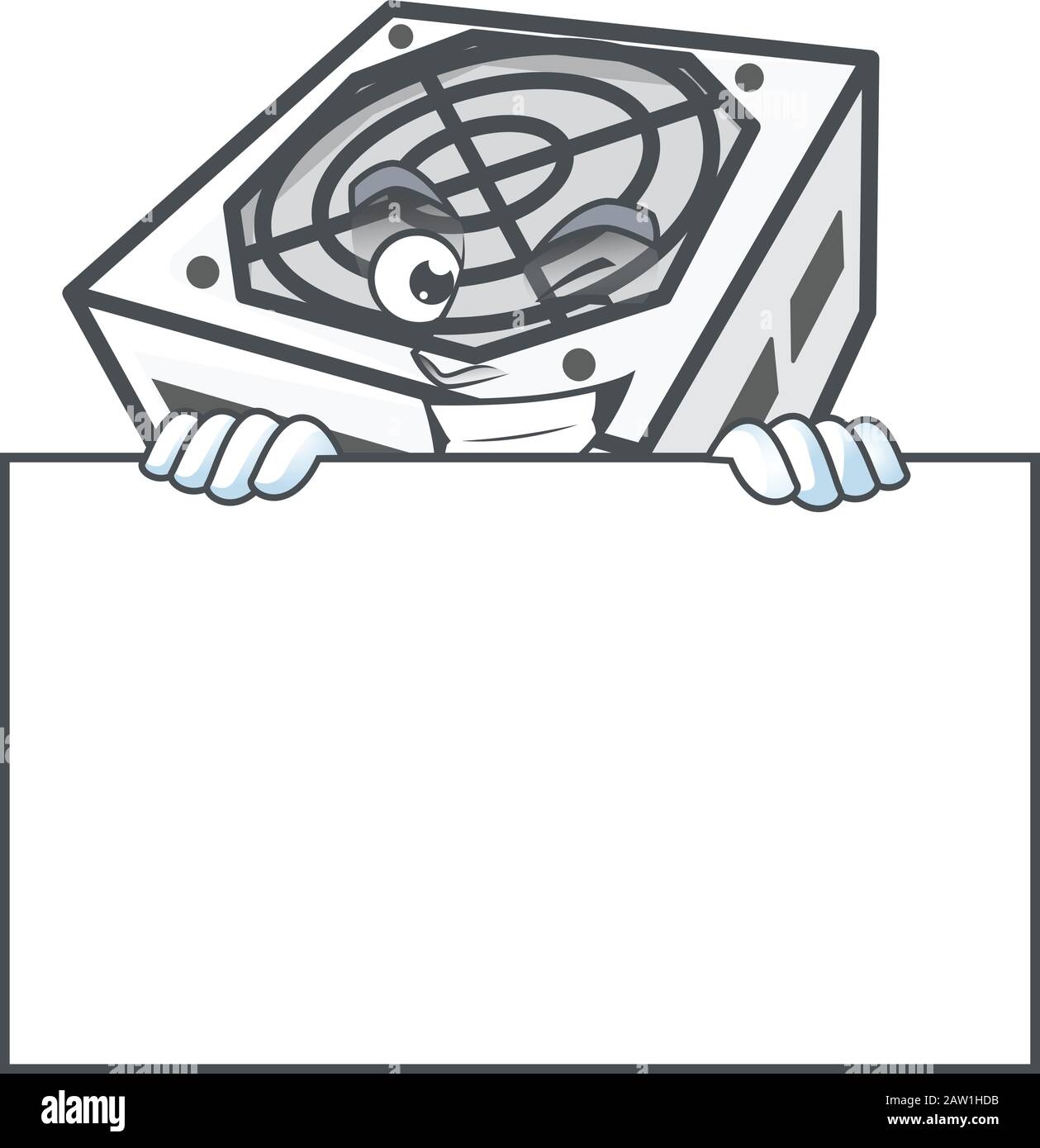 Power supply unit white color cartoon character with funny face hides ...