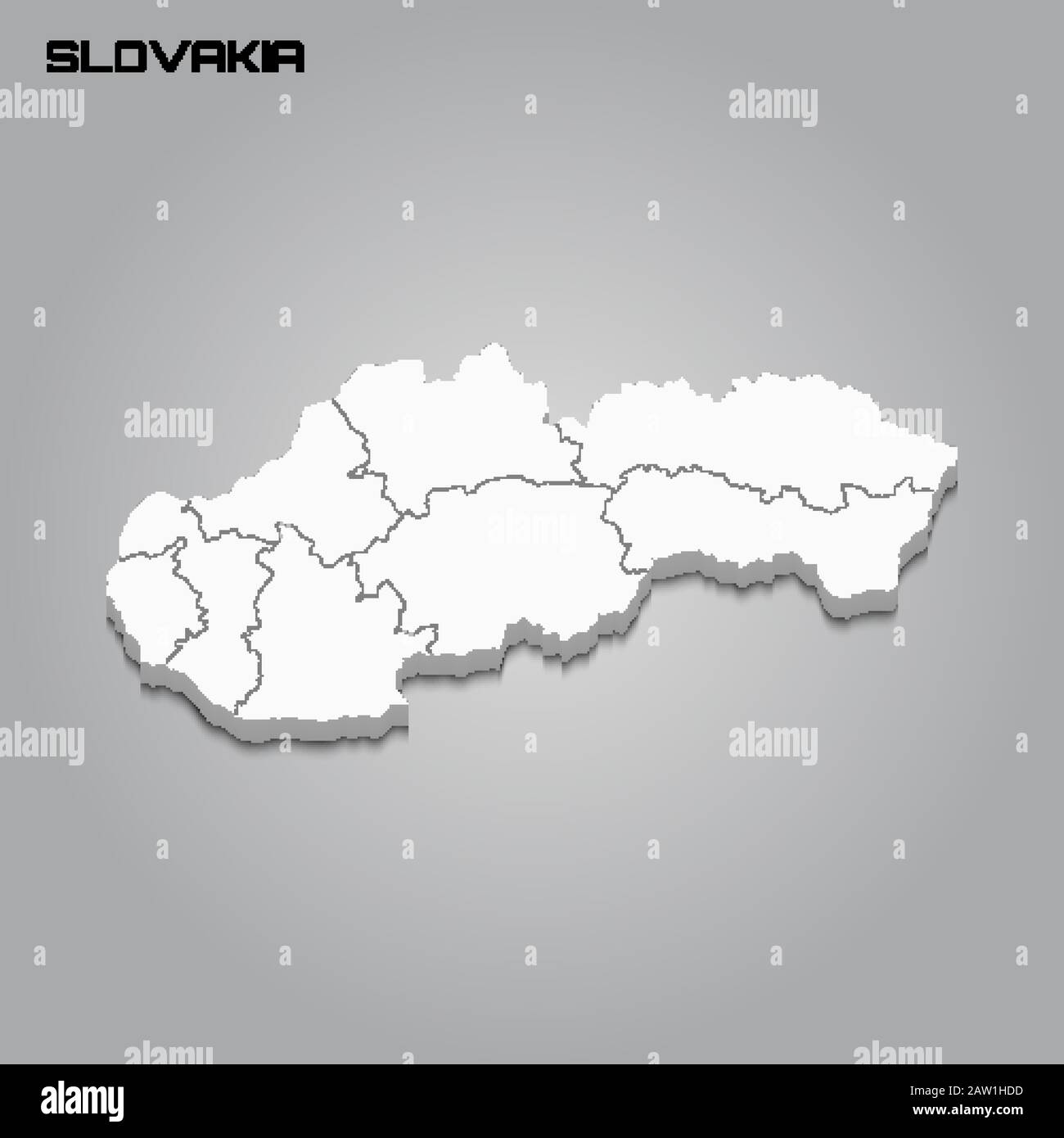 Slovakia 3d map with borders of regions. Vector illustration Stock ...