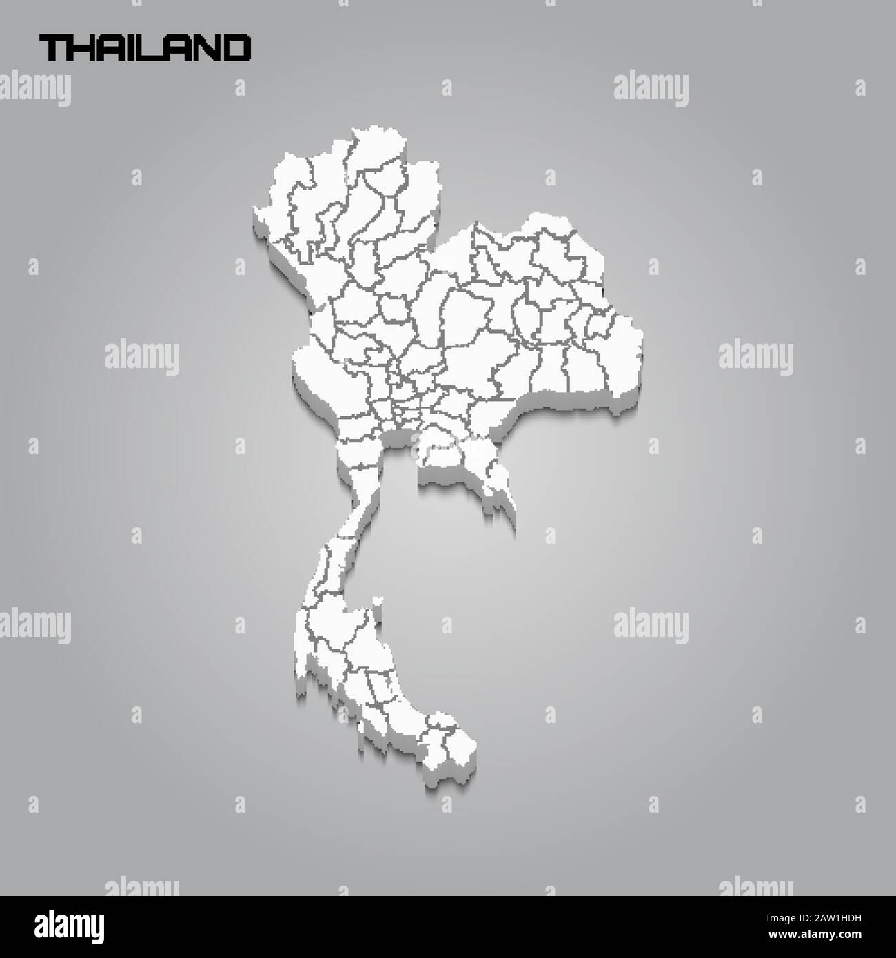 Thailand 3d map with borders of regions. Vector illustration Stock ...