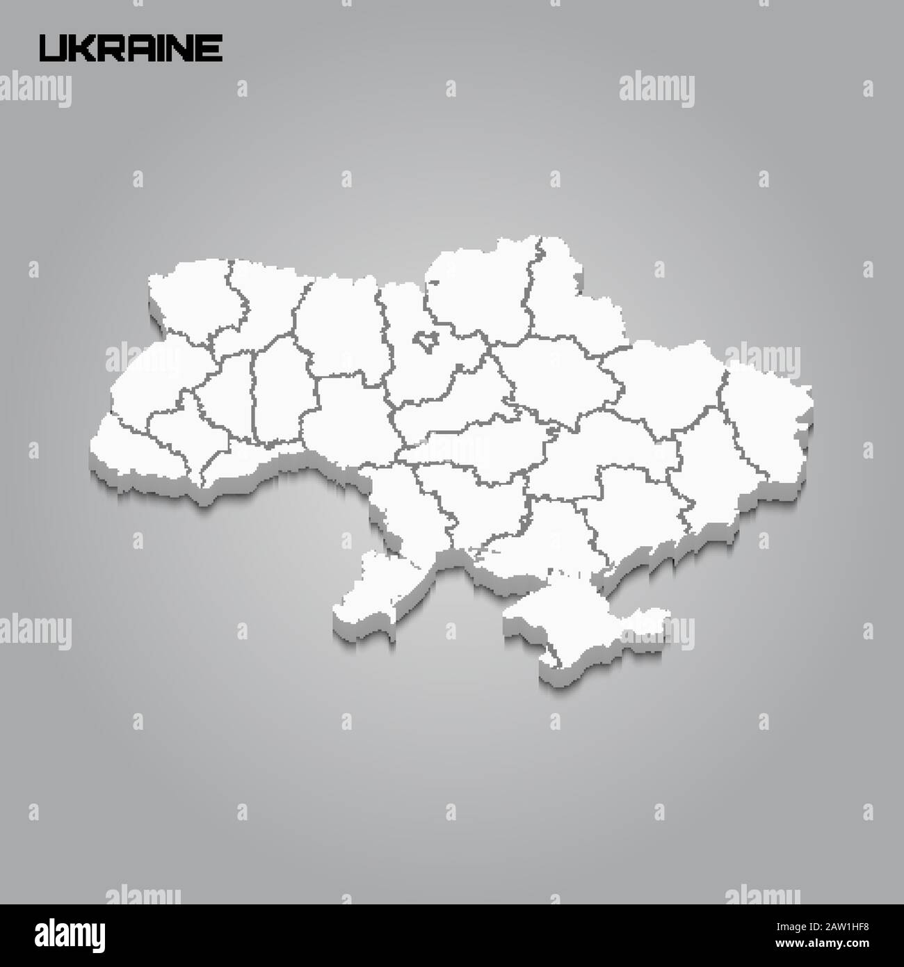Ukraine 3d map with borders of regions. Vector illustration Stock ...