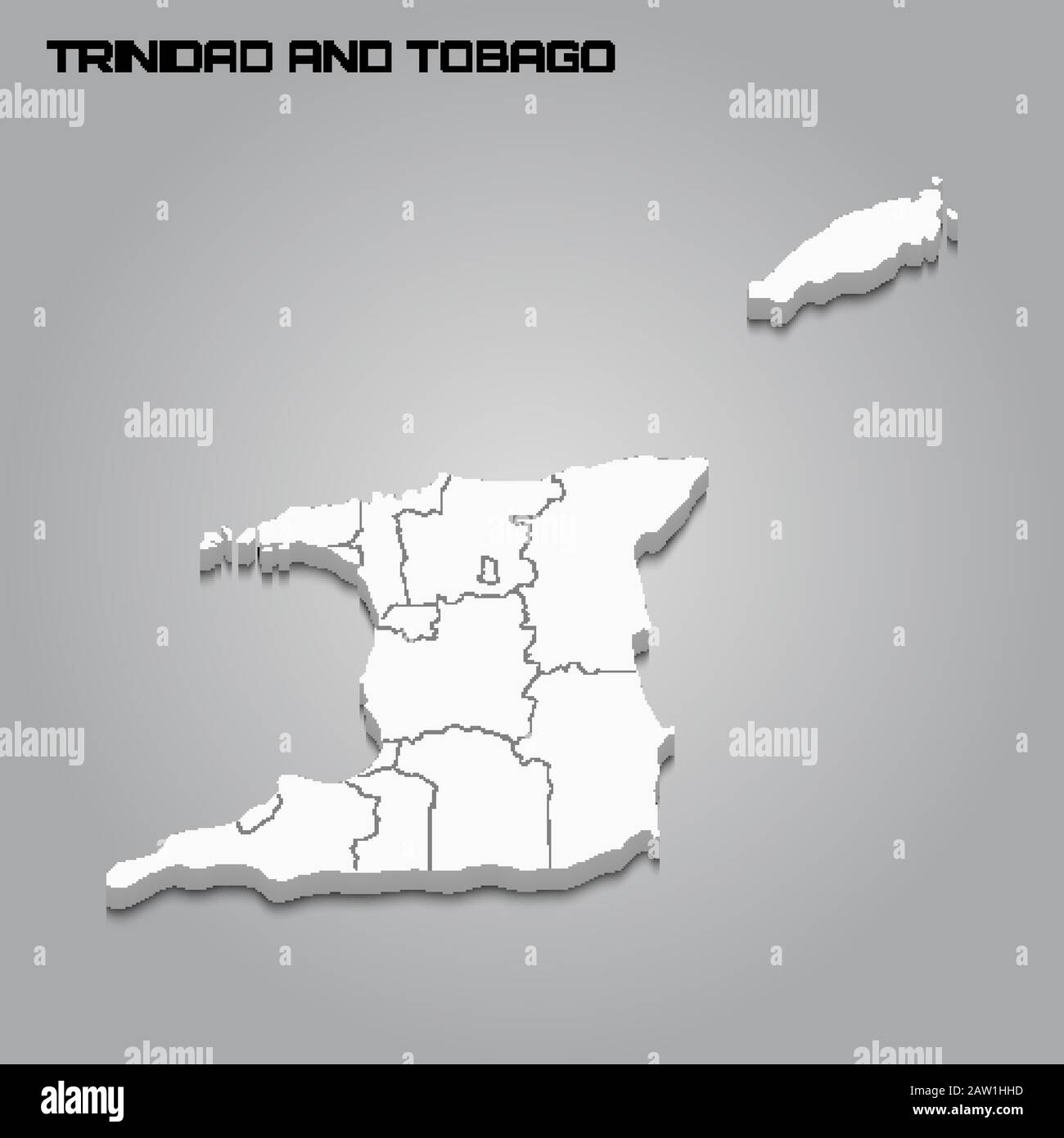 Trinidad and Tobago 3d map with borders of regions. Vector illustration ...