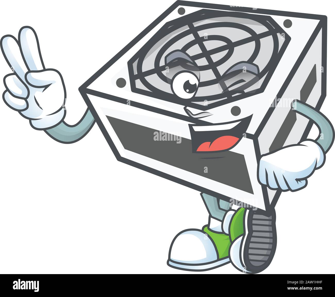 Cute cartoon mascot picture of power supply unit white color with two ...