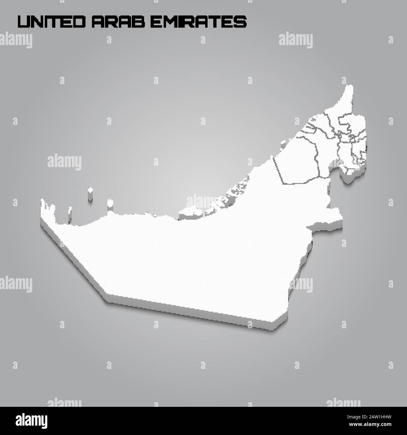 United Arab Emirates 3d map with borders of regions. Vector ...