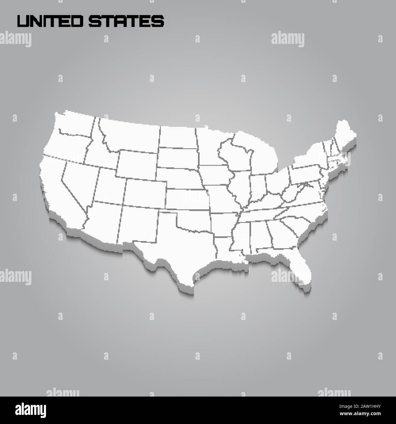 United States 3d map with borders of regions. Vector illustration Stock ...
