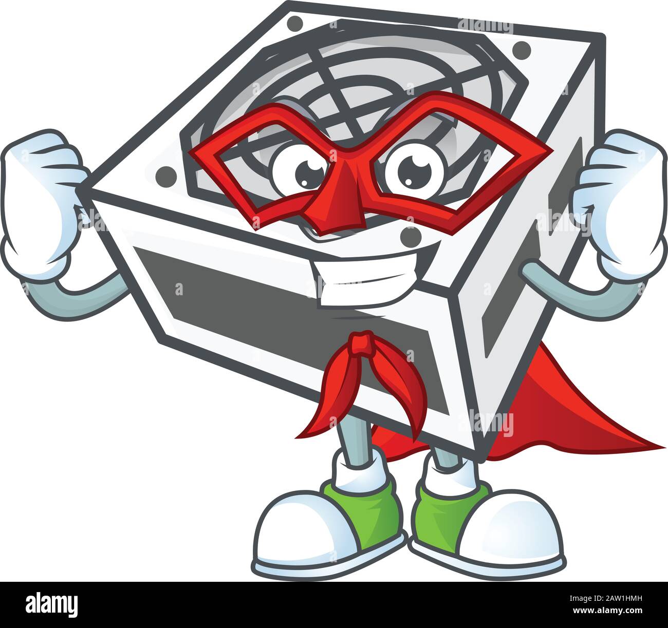 A friendly picture of power supply unit white color dressed as a Super ...