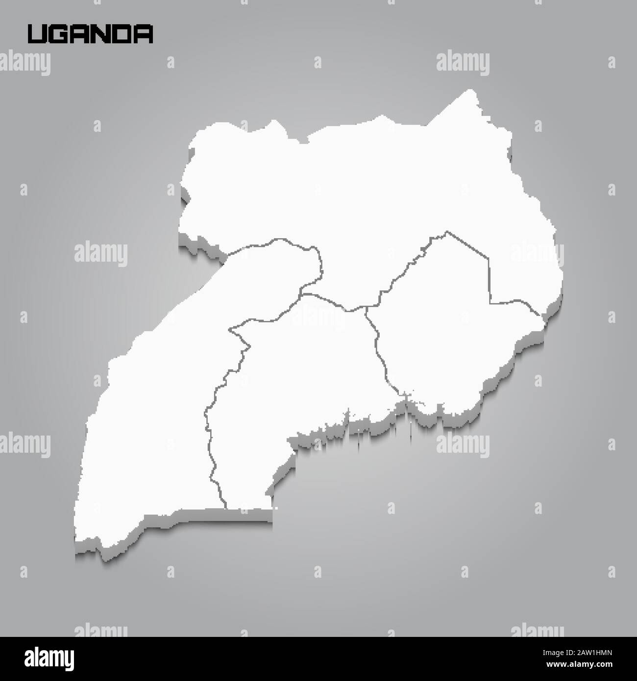 Uganda 3d map with borders of regions. Vector illustration Stock Vector ...
