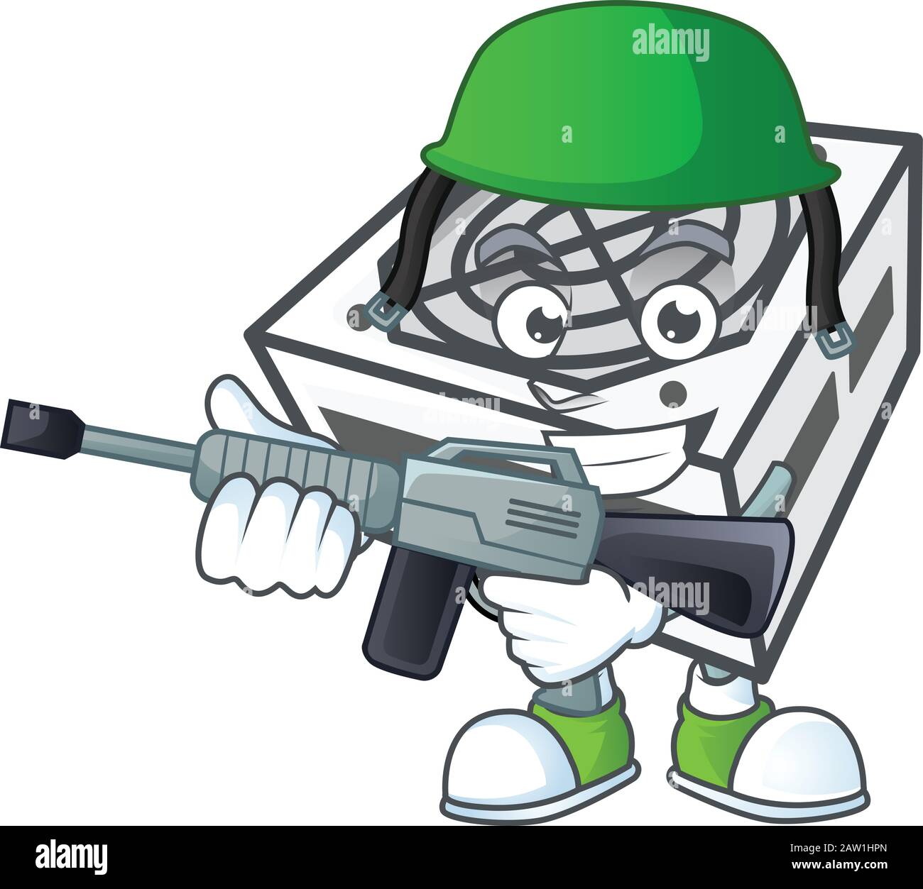 Power supply unit white color mascot design in an Army uniform with ...