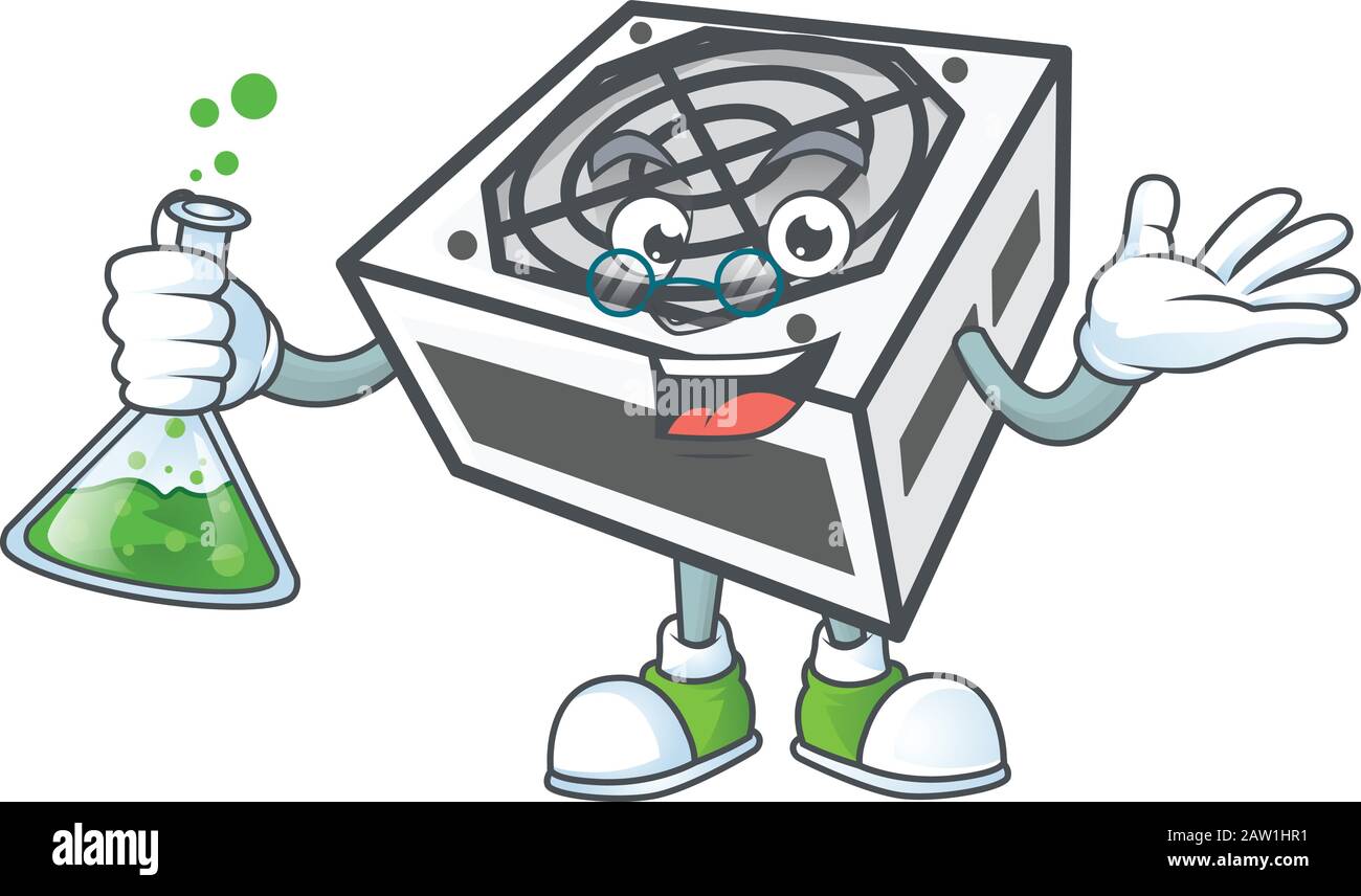 A genius Professor power supply unit white color cartoon character with ...