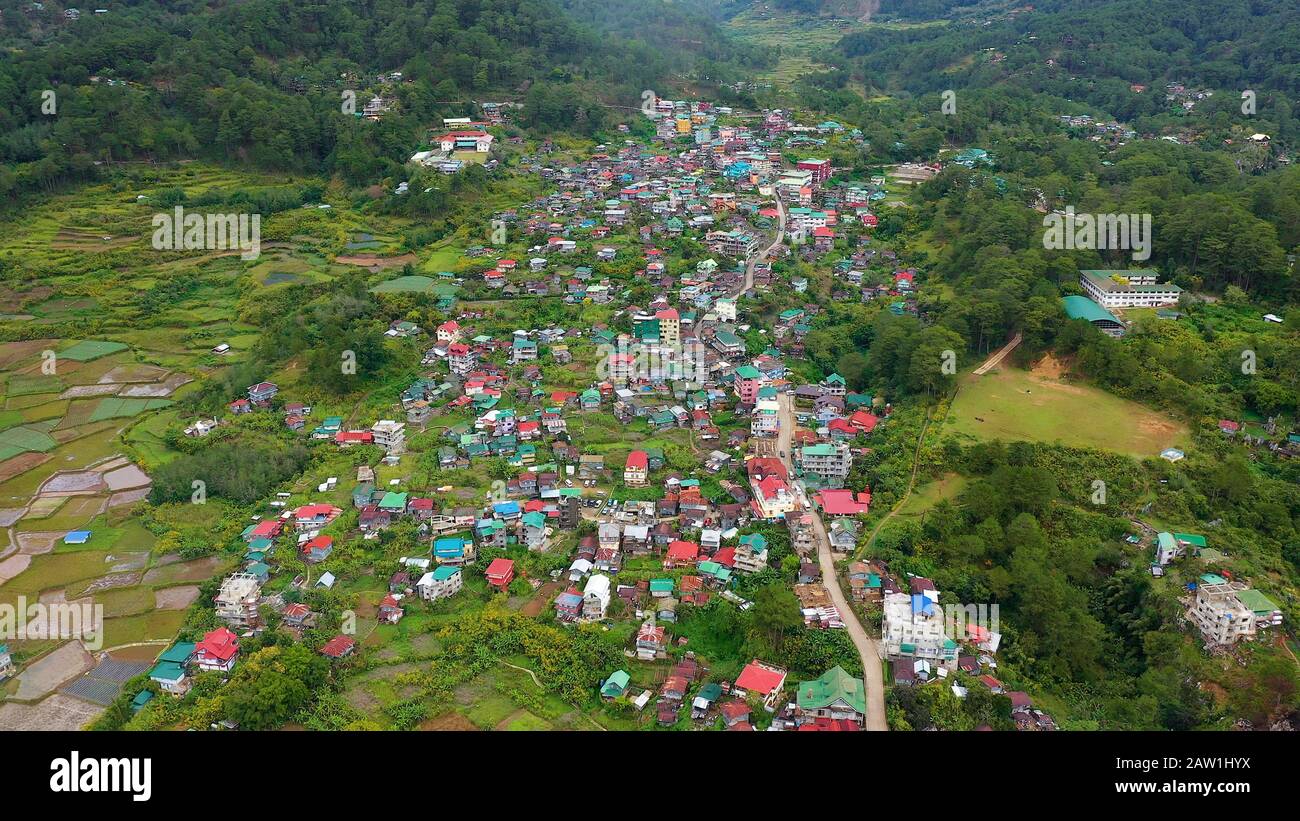Aerial view town of Sagada, located in the mountainous province of ...