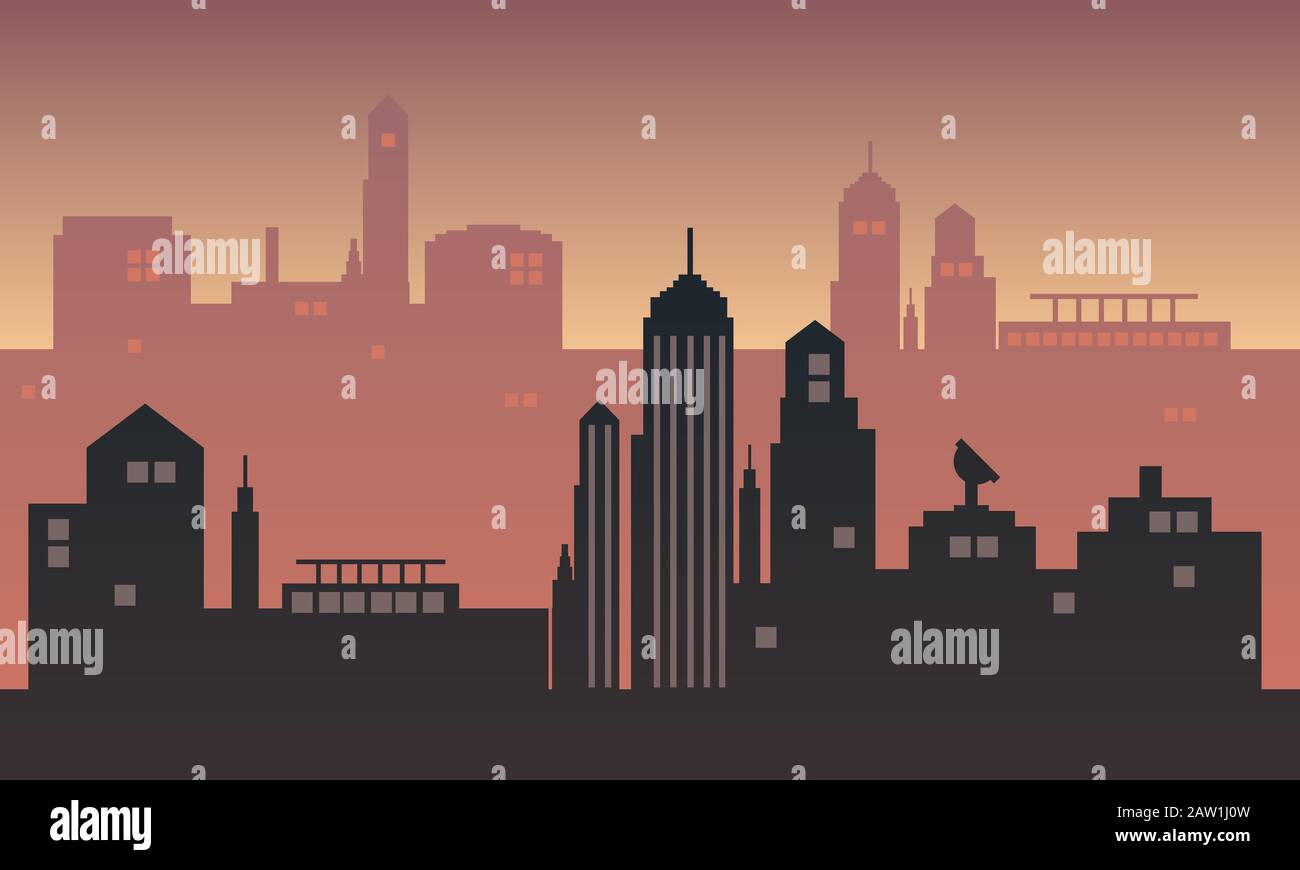 Twilight atmosphere in an urban setting with many buildings Stock Vector Image & Art - Alamy