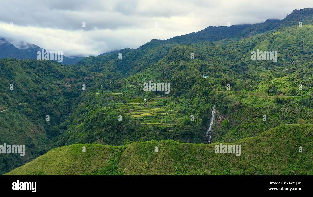 Highlands with villages on the island of Luzon, Philippines. Mountains ...