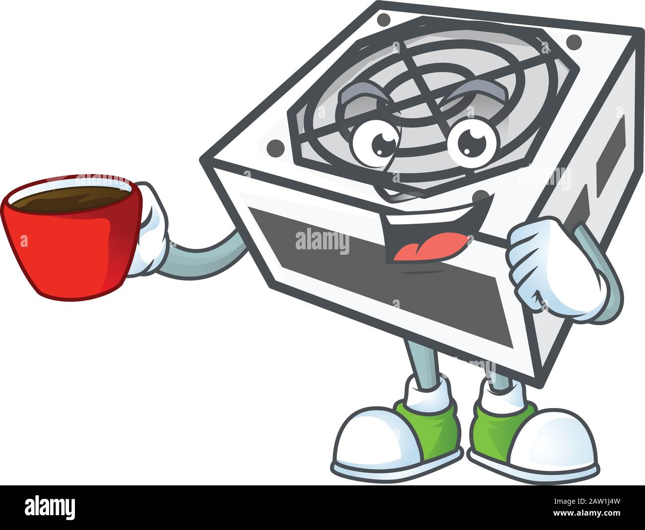 Cool power supply unit white color cartoon character with a cup of ...