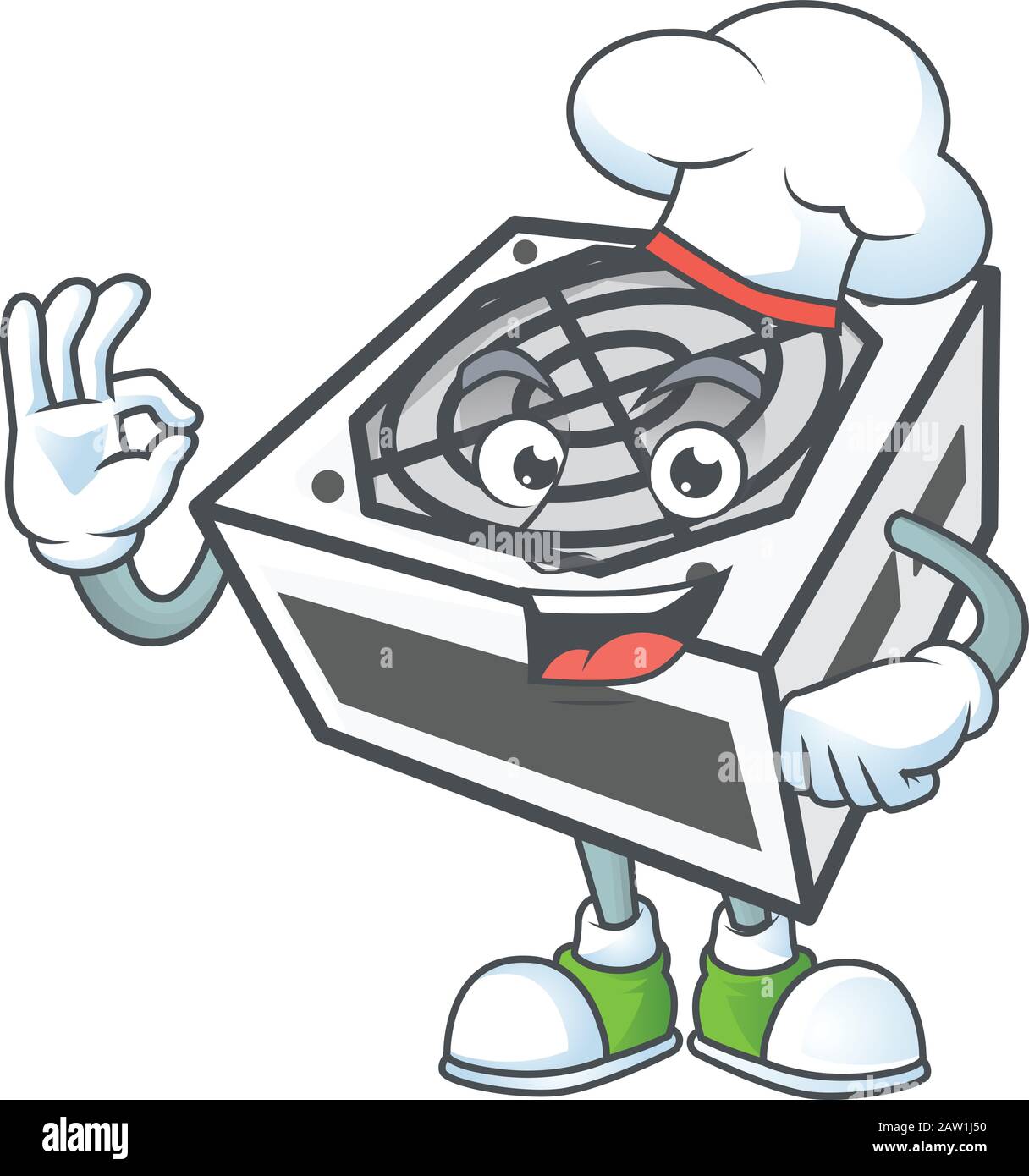 Power supply unit white color cartoon character in a chef dress and ...
