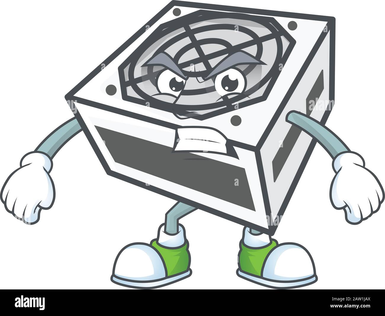 cartoon character of power supply unit white color with angry face ...