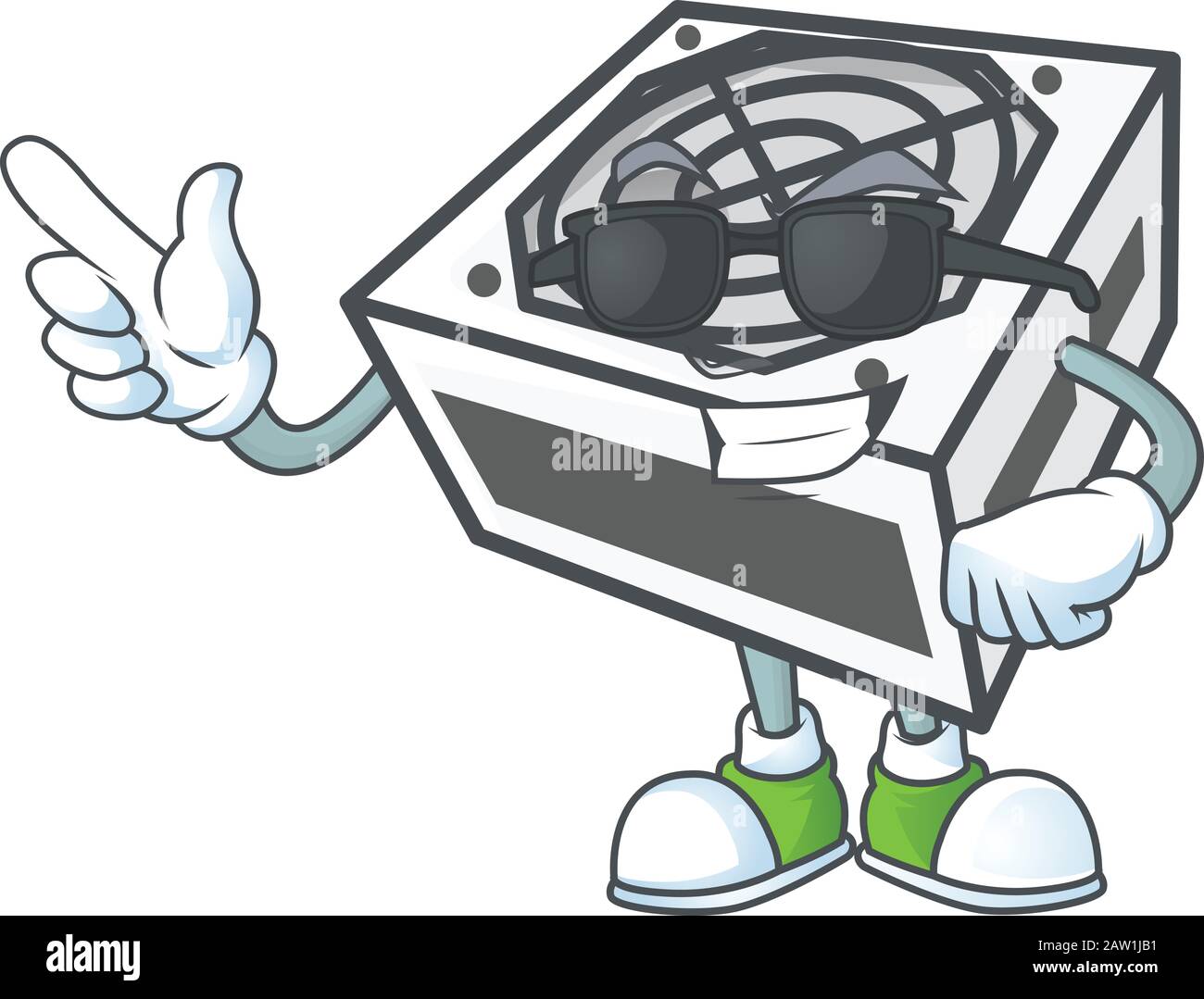 Super cool power supply unit white color mascot character wearing black ...