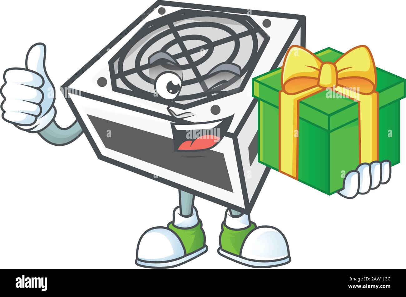 Cute power supply unit white color character holding a gift box Stock ...