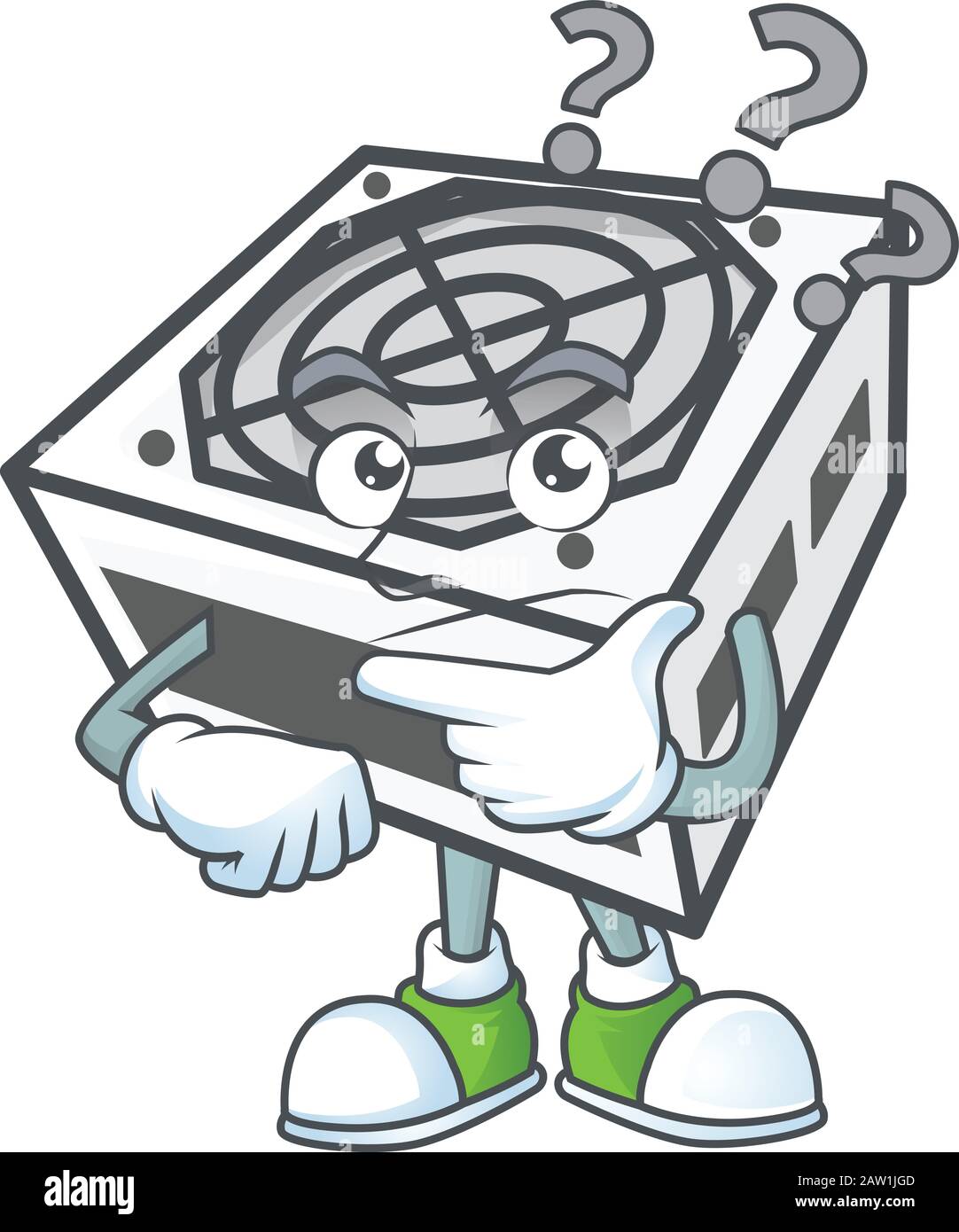 Power supply unit white color cartoon mascot style in a confuse gesture ...