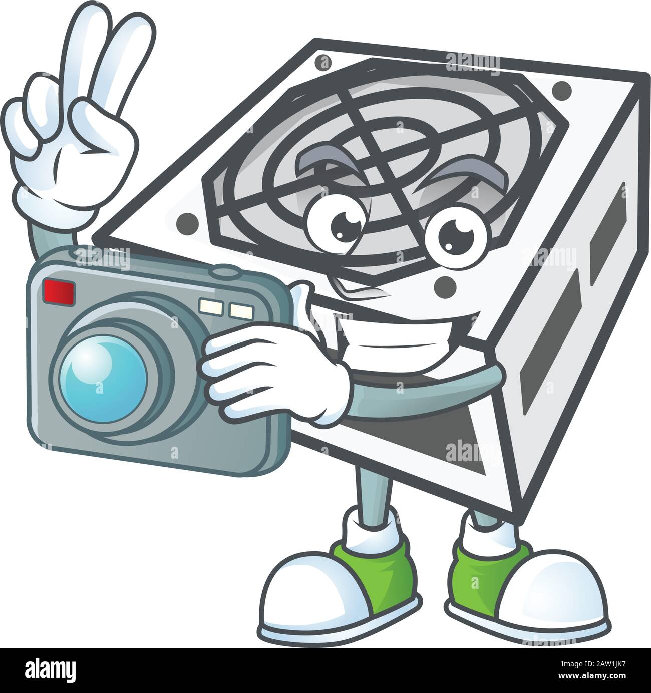 A power supply unit white color Photographer cartoon character in ...