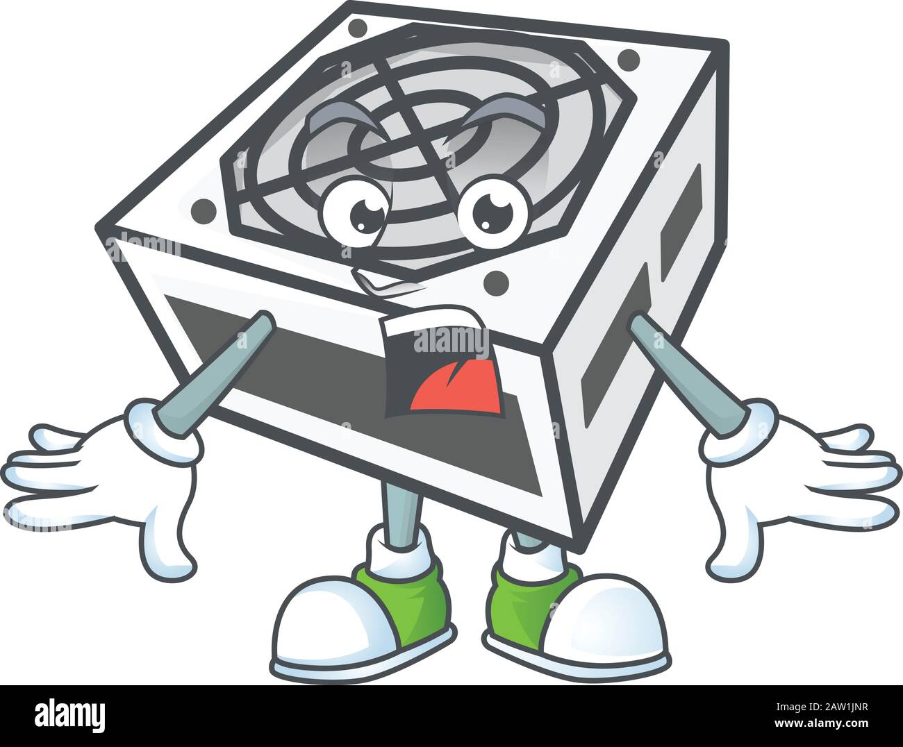 cartoon character design of power supply unit white color with a ...