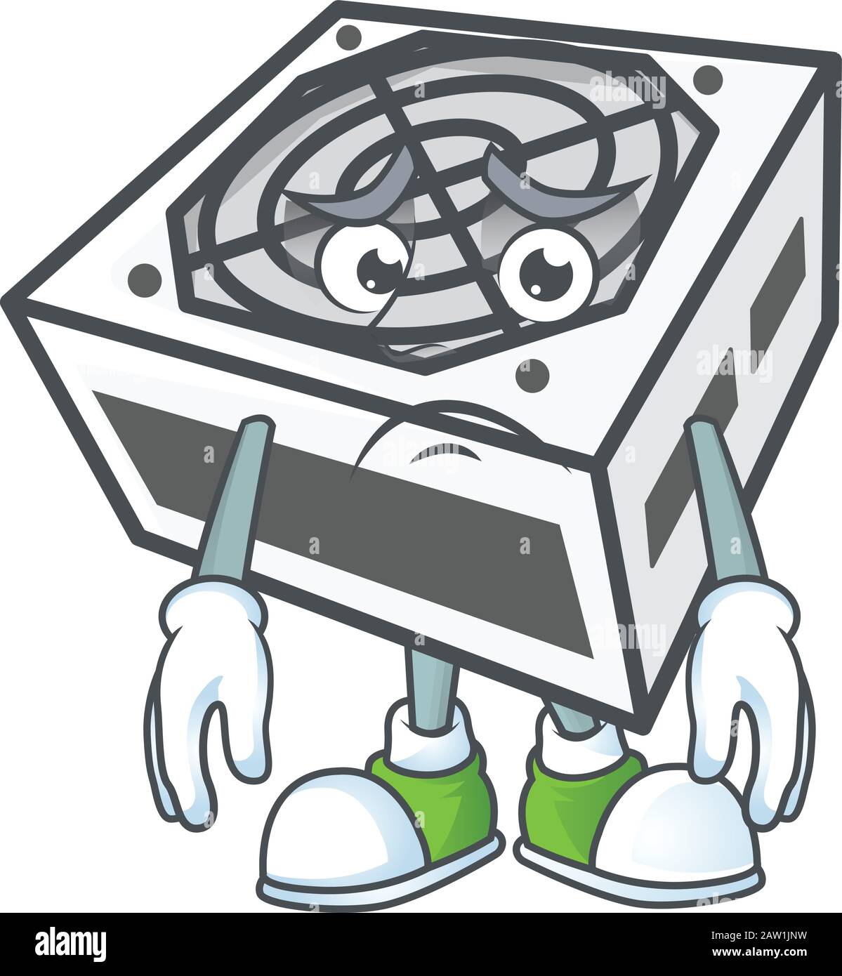 Cartoon character of a power supply unit white color having an afraid ...