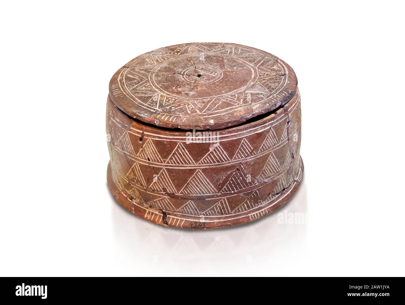Minoan cylindrical pyxis with lid (jewel box) with incised decoration ...