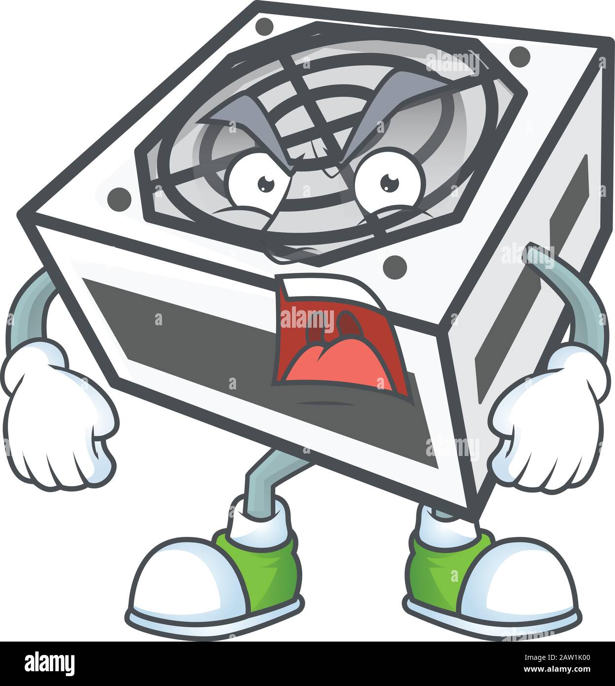 Power supply unit white color cartoon character design with angry face ...
