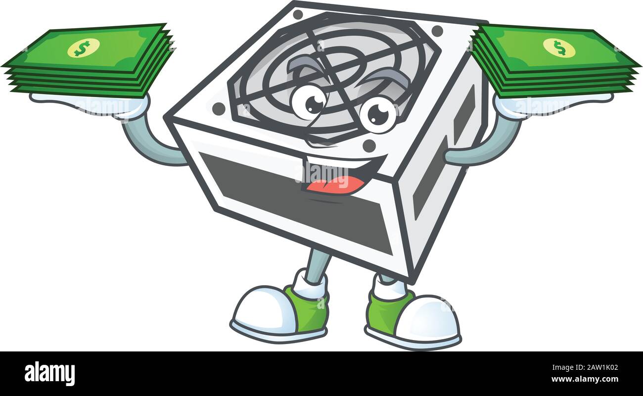 rich and famous power supply unit white color cartoon character with ...