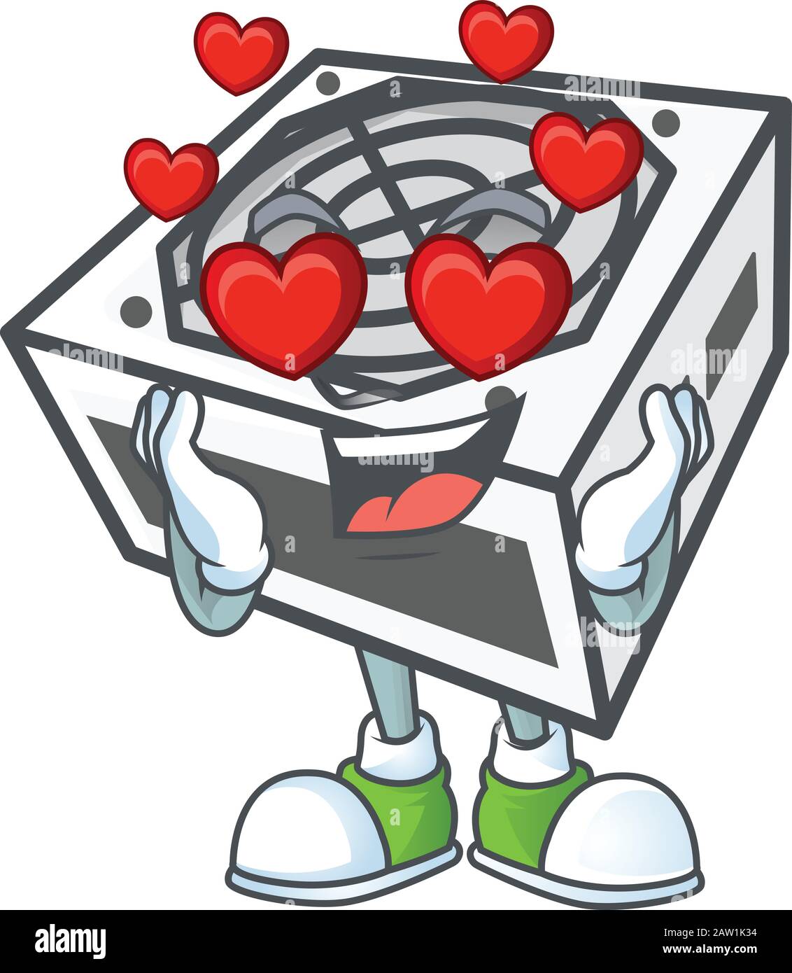 A romantic power supply unit white color cartoon mascot design style ...