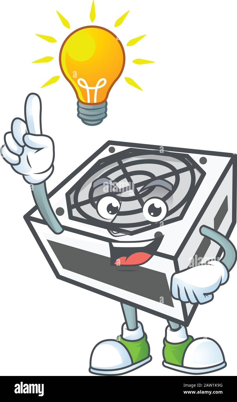 Smart power supply unit white color cartoon character has an idea Stock ...