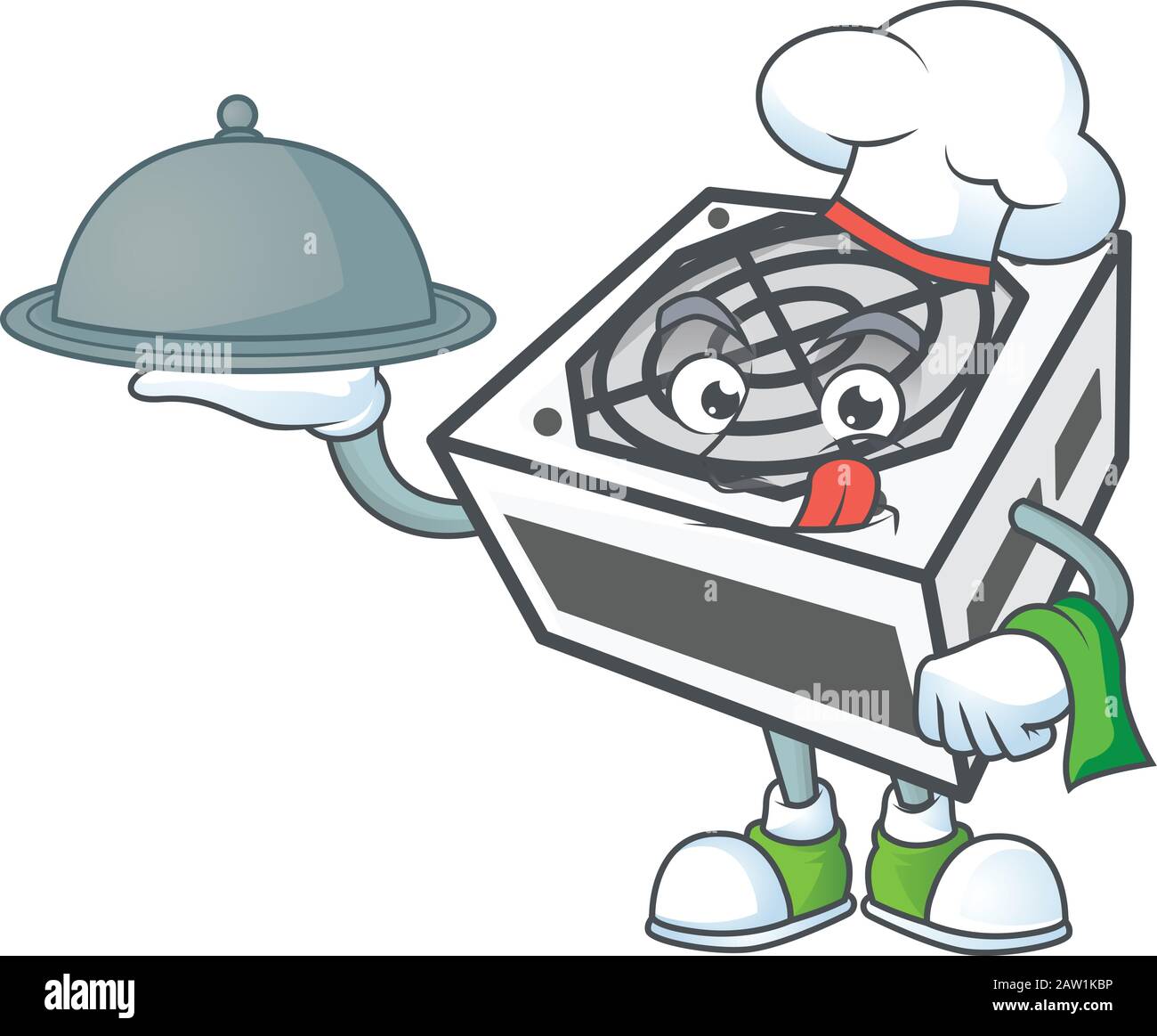 An icon of power supply unit white color as a Chef with food on tray ...