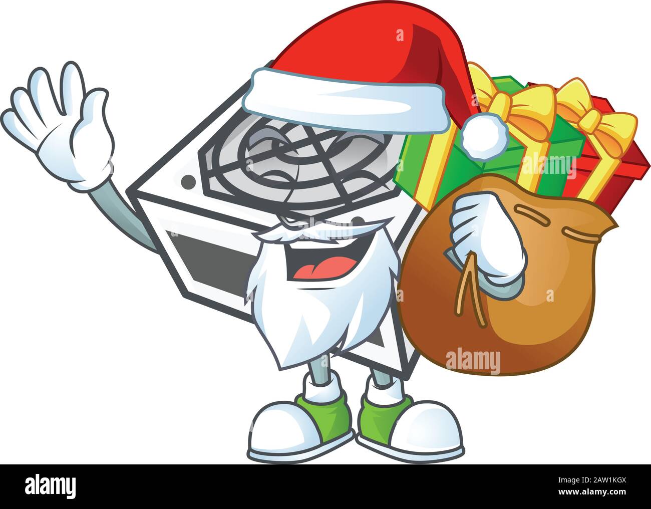 Santa power supply unit white color Cartoon design having a sack of ...
