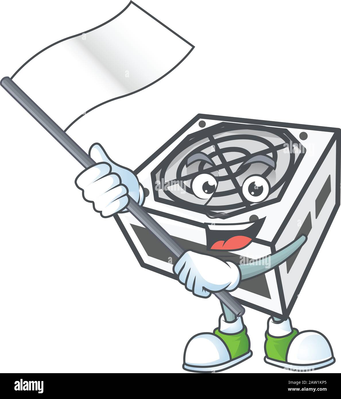 Funny power supply unit white color cartoon character design with a ...