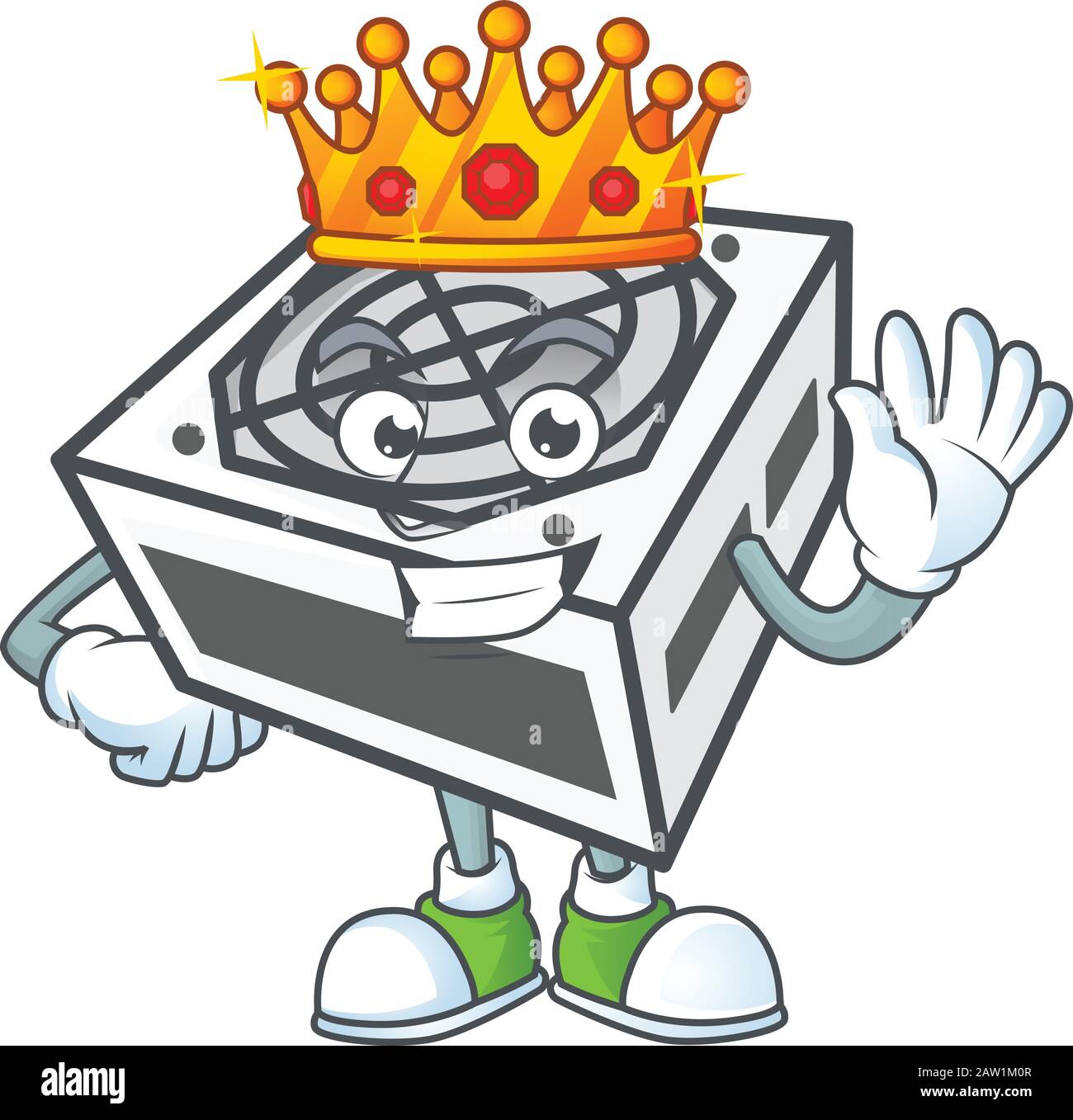 A dazzling of power supply unit white color stylized of King on cartoon ...
