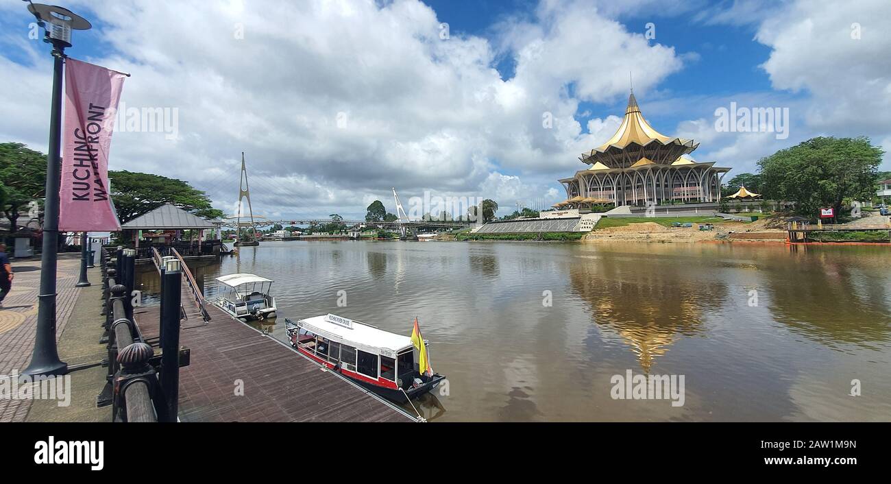 Kuching, Sarawak / Malaysia - February 6, 2020: The Waterfront area and ...