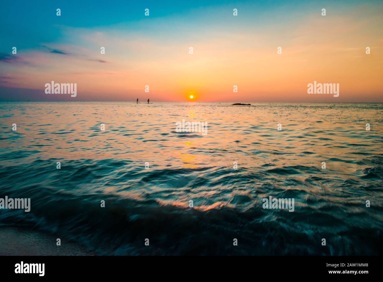 Phuket Kamala beach, Thailand, with a stunning golden sunset view on ...