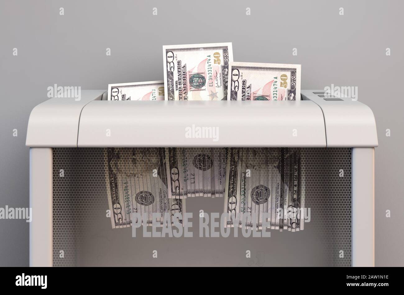 A regular office paper shredder in the process of shredding three ...