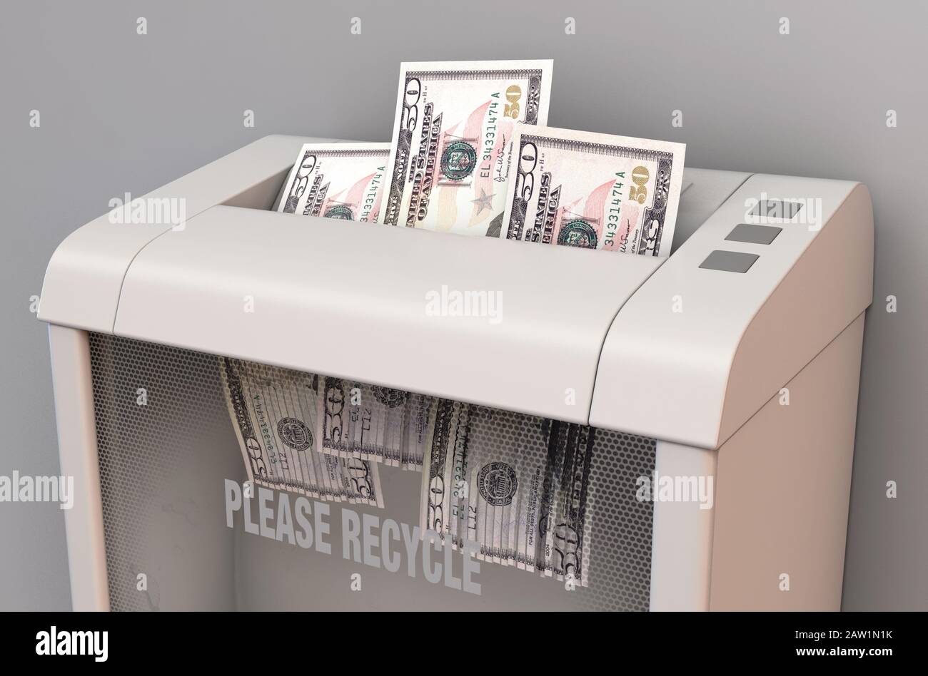 A regular office paper shredder in the process of shredding three ...