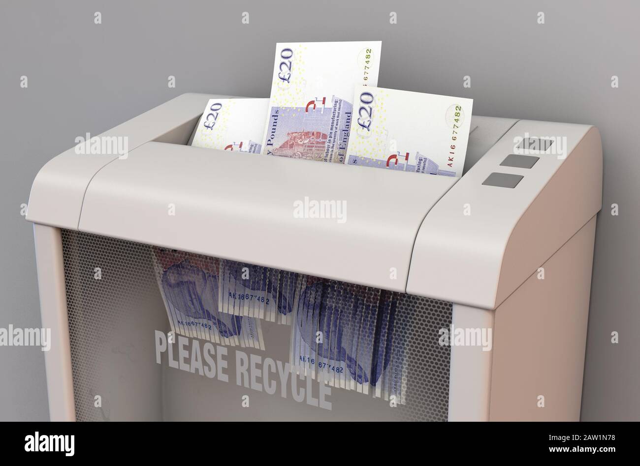 A regular office paper shredder in the process of shredding three ...