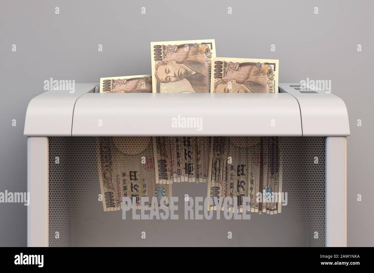 A regular office paper shredder in the process of shredding three japan ...