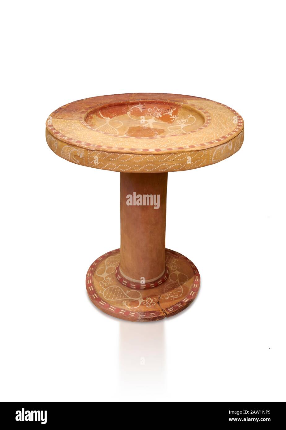 Minoan clay round offering table with a high base and large cup with a ...