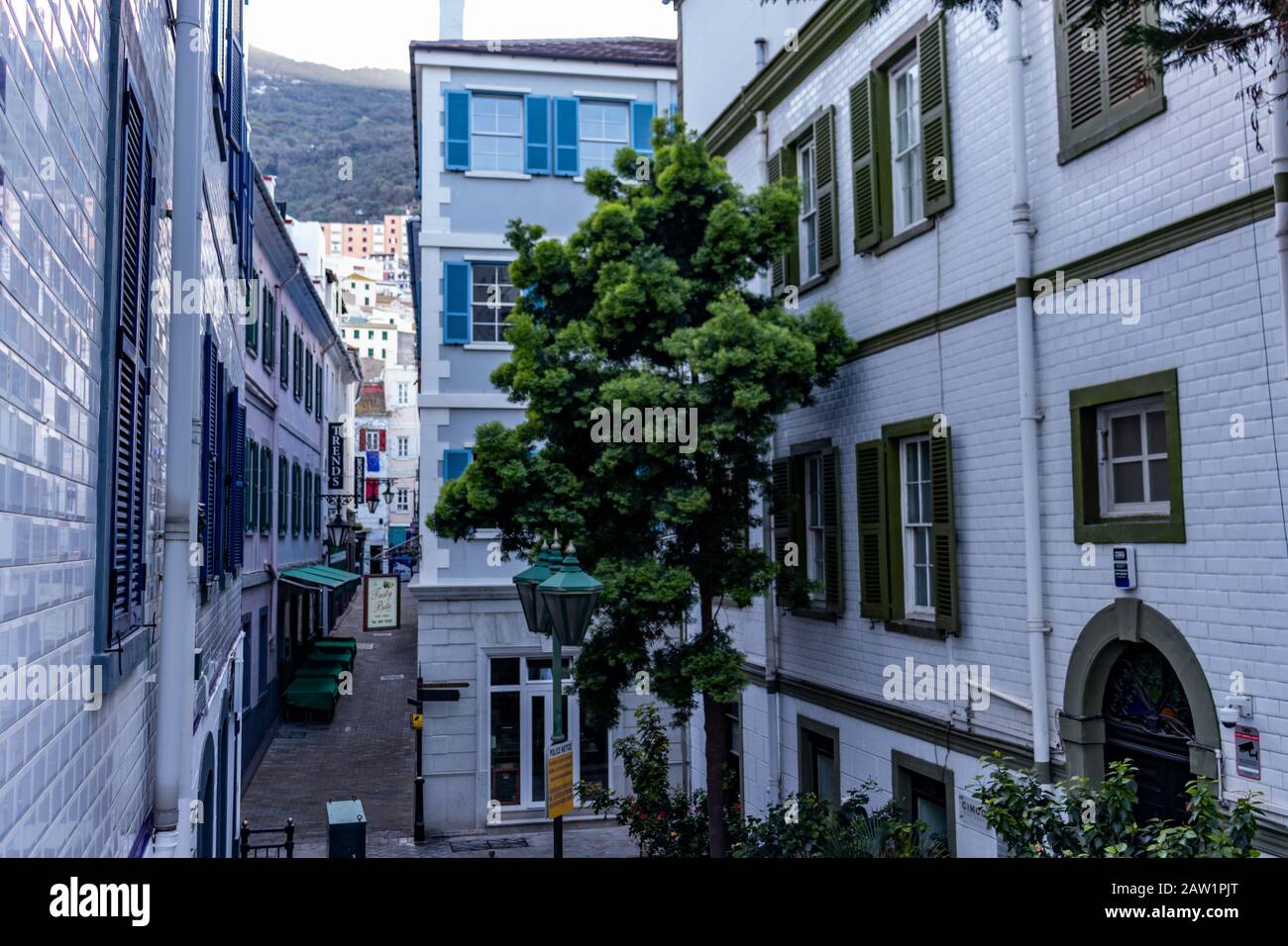 Gibraltar, UK - 2 Feb 2020: Colorful british style buildings in ...
