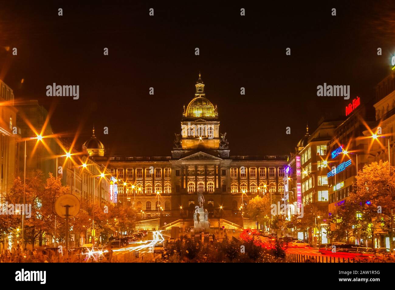 PRAGUE, CZECH REPUBLIC - OCTOBER 08: Night view on Wenceslav Square on ...