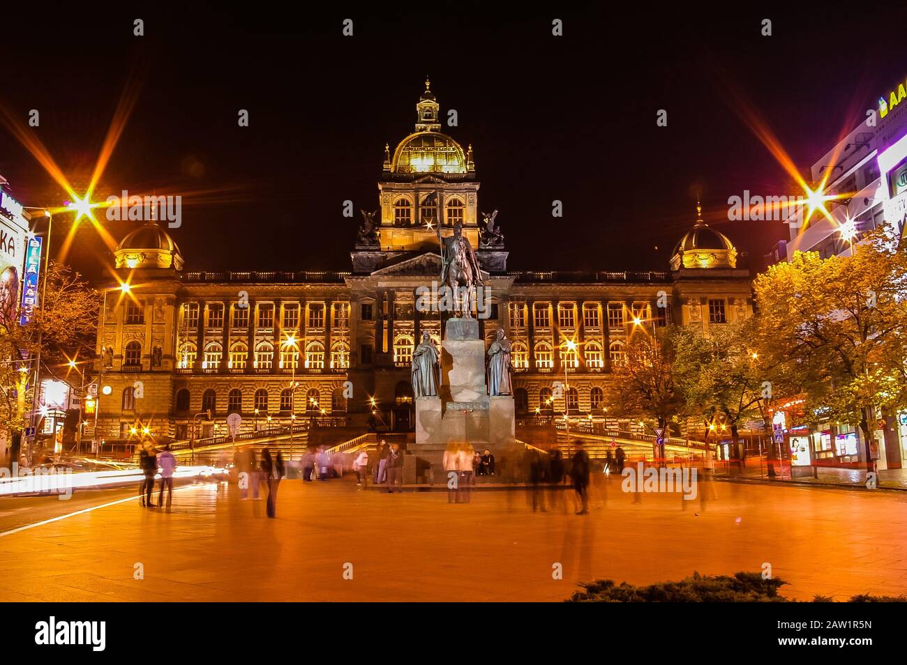 PRAGUE, CZECH REPUBLIC - OCTOBER 08: Night view on Wenceslav Square on ...
