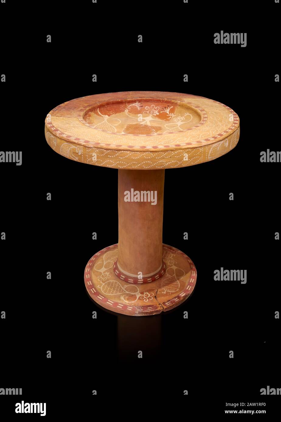 Minoan clay round offering table with a high base and large cup with a ...