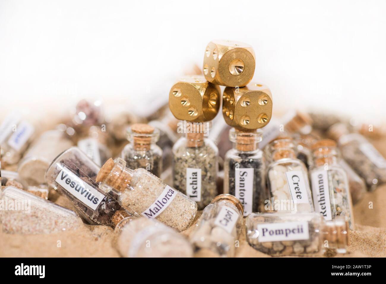 Glass test-tube with sand of different summer vacation countries Stock ...